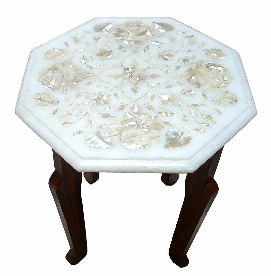 Marble Corner Table Top Semi Precious Stone Inlay Handicraft Art With ...