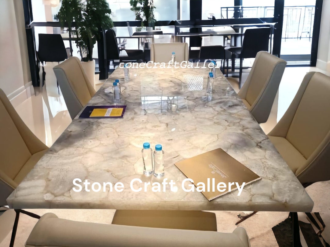 White Agate Dining Table, Natural Agate Conference Table, Natural Agate ...