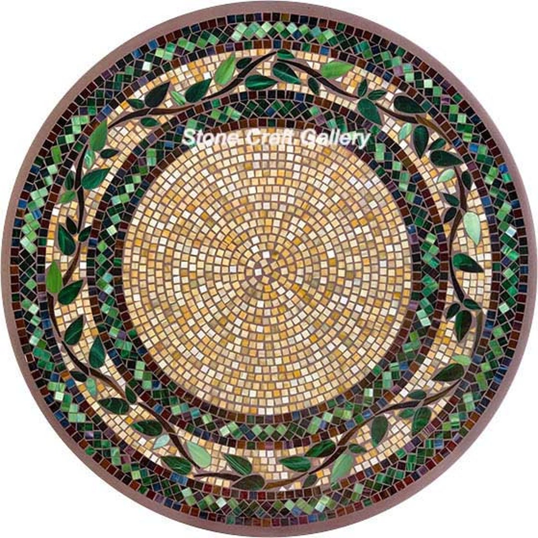 Round Marble Center Mosaic Table Top Semi Precious Stones - Etsy