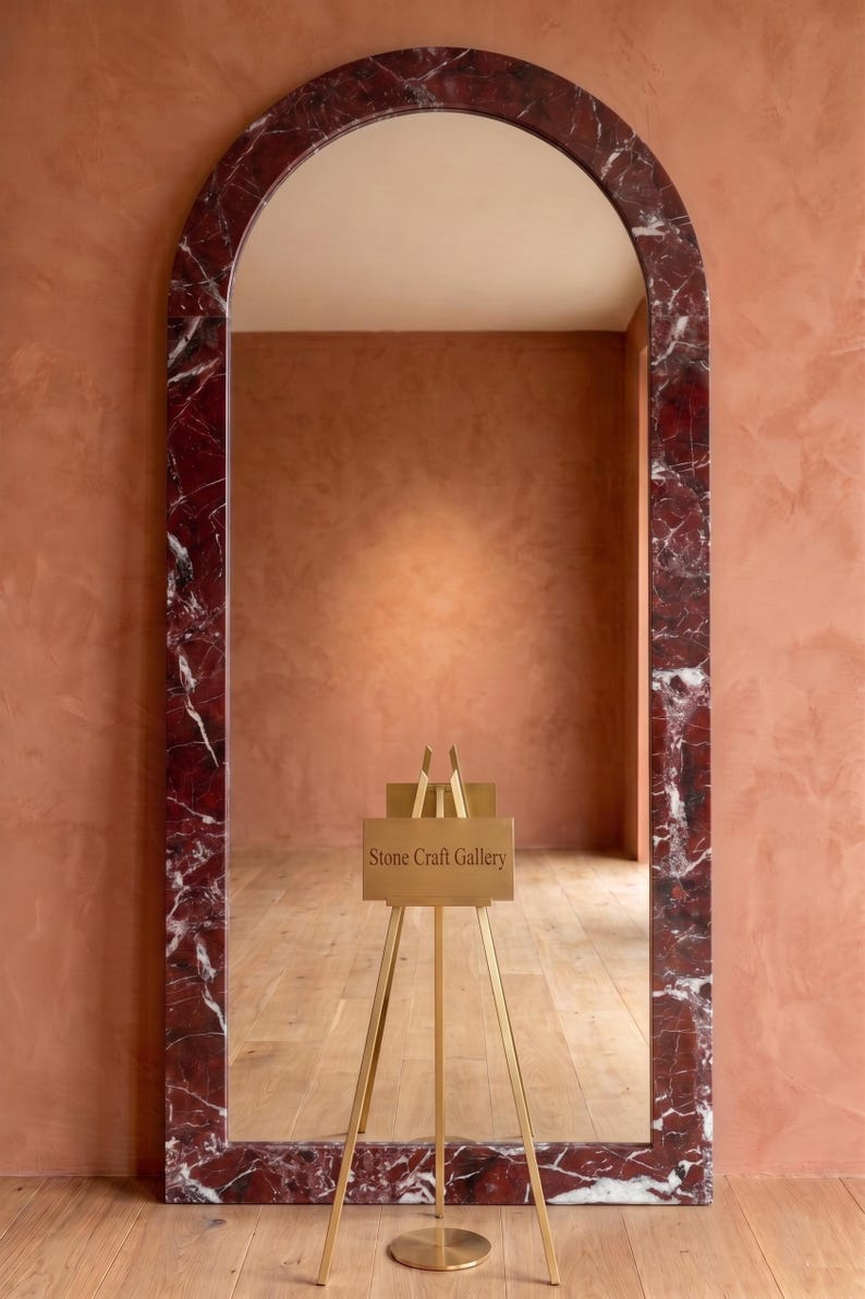 Rosso Levanto Marble Mirror, Burgundy Red Stone Vanity Mirror, Luxury ...