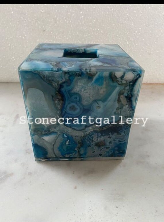 6 X 6 Blue Agate Tissue Box Natural Stones - Etsy