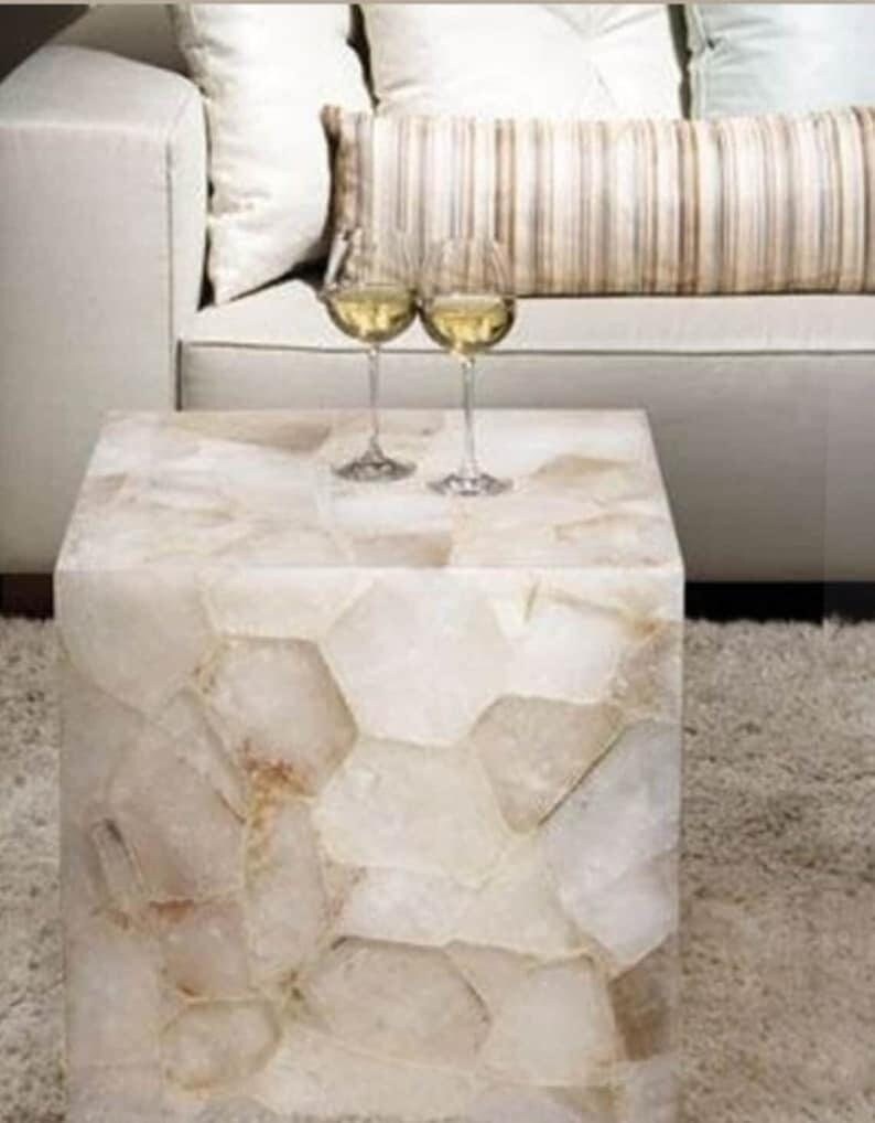 Natural White Quartz Agate Table Topstone Dining Table White - Etsy