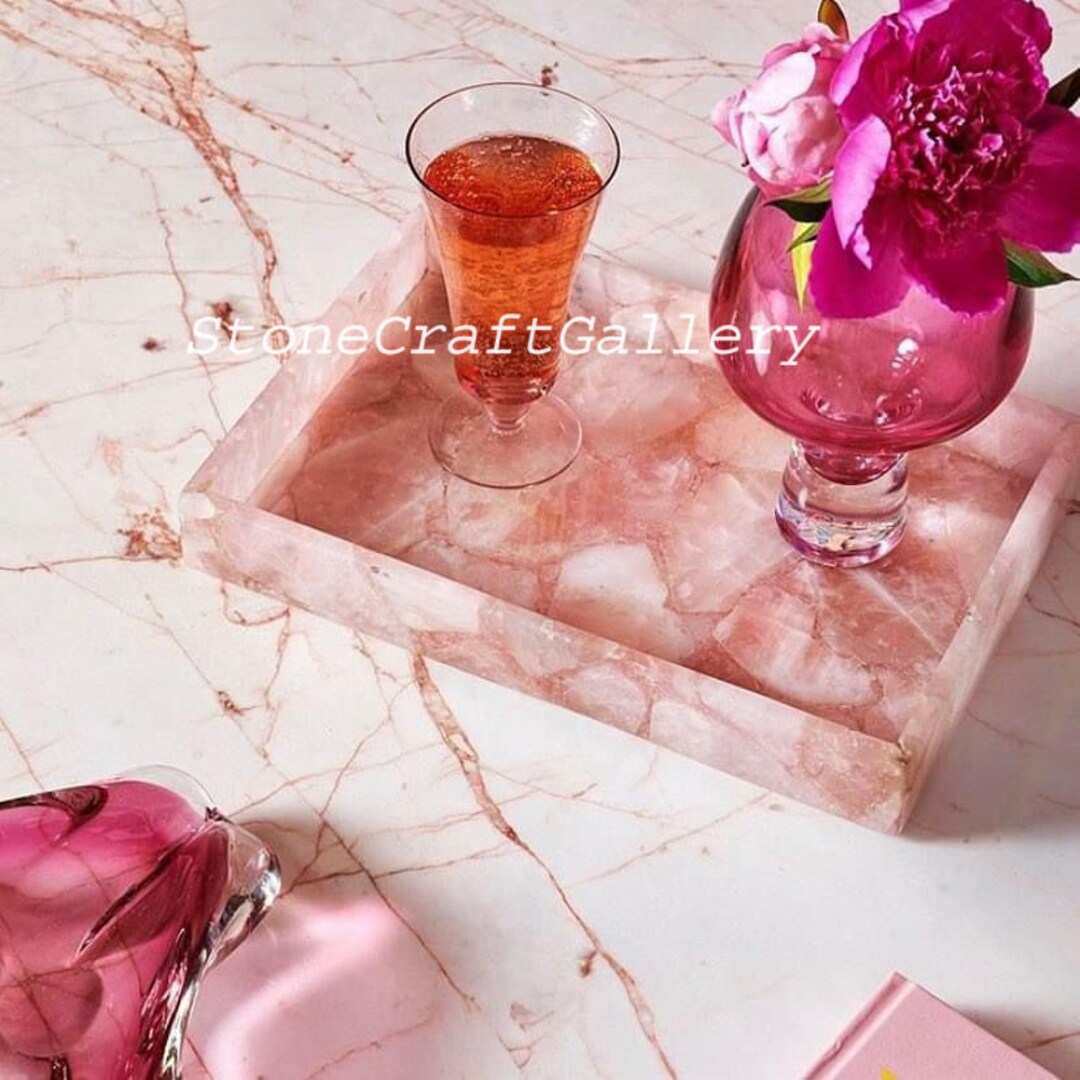 Pink Rose Quartz Tray for Coffee Table / Bathroom Tray Accessories ...
