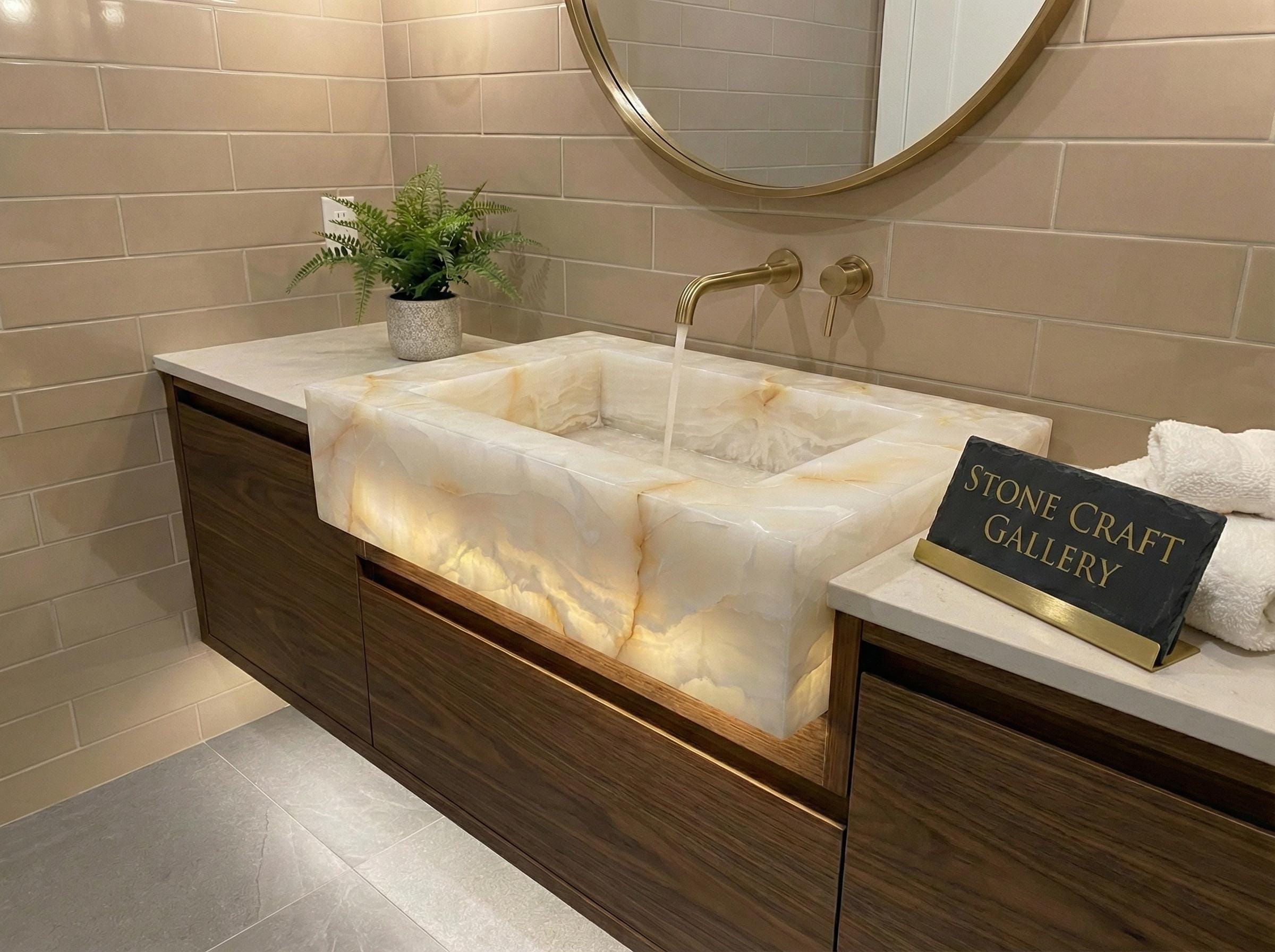 White Onyx Sink – Translucent Natural Stone Bathroom Basin – Modern ...
