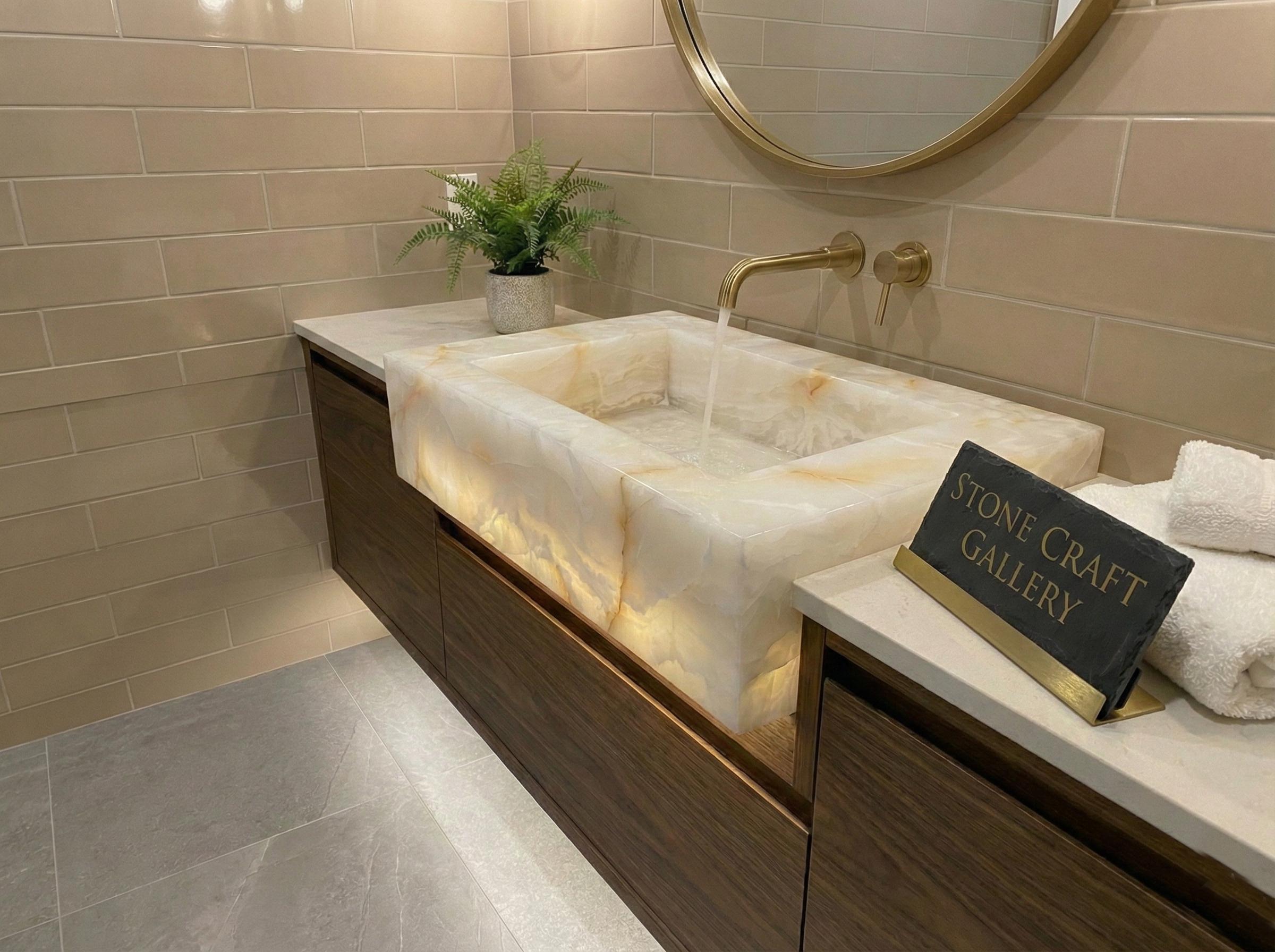 White Onyx Sink – Translucent Natural Stone Bathroom Basin – Modern ...