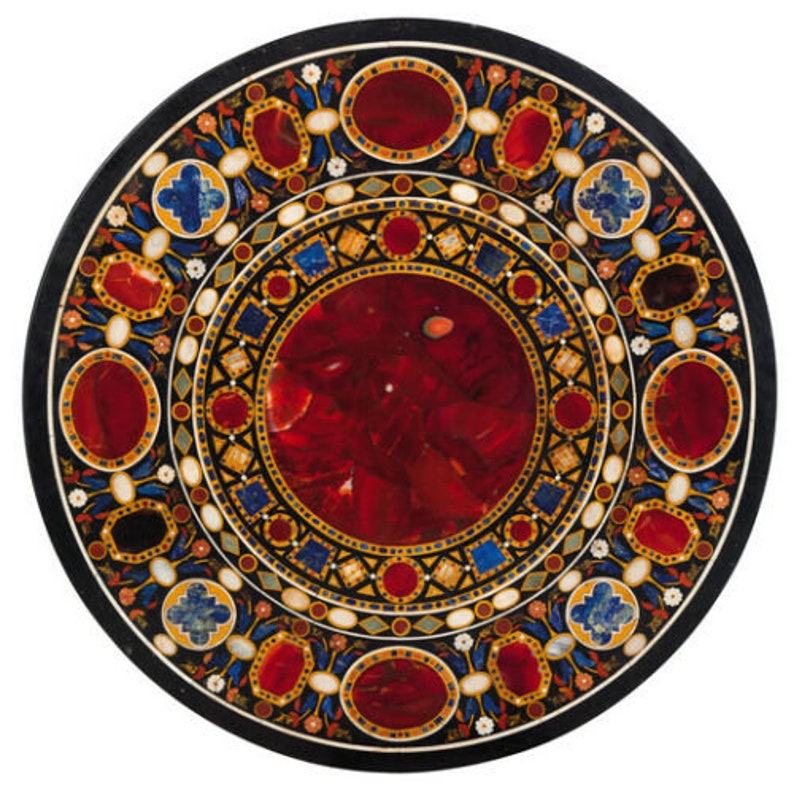 Black Marble Dining Table Top Multi Color Semi Precious Stone | Etsy