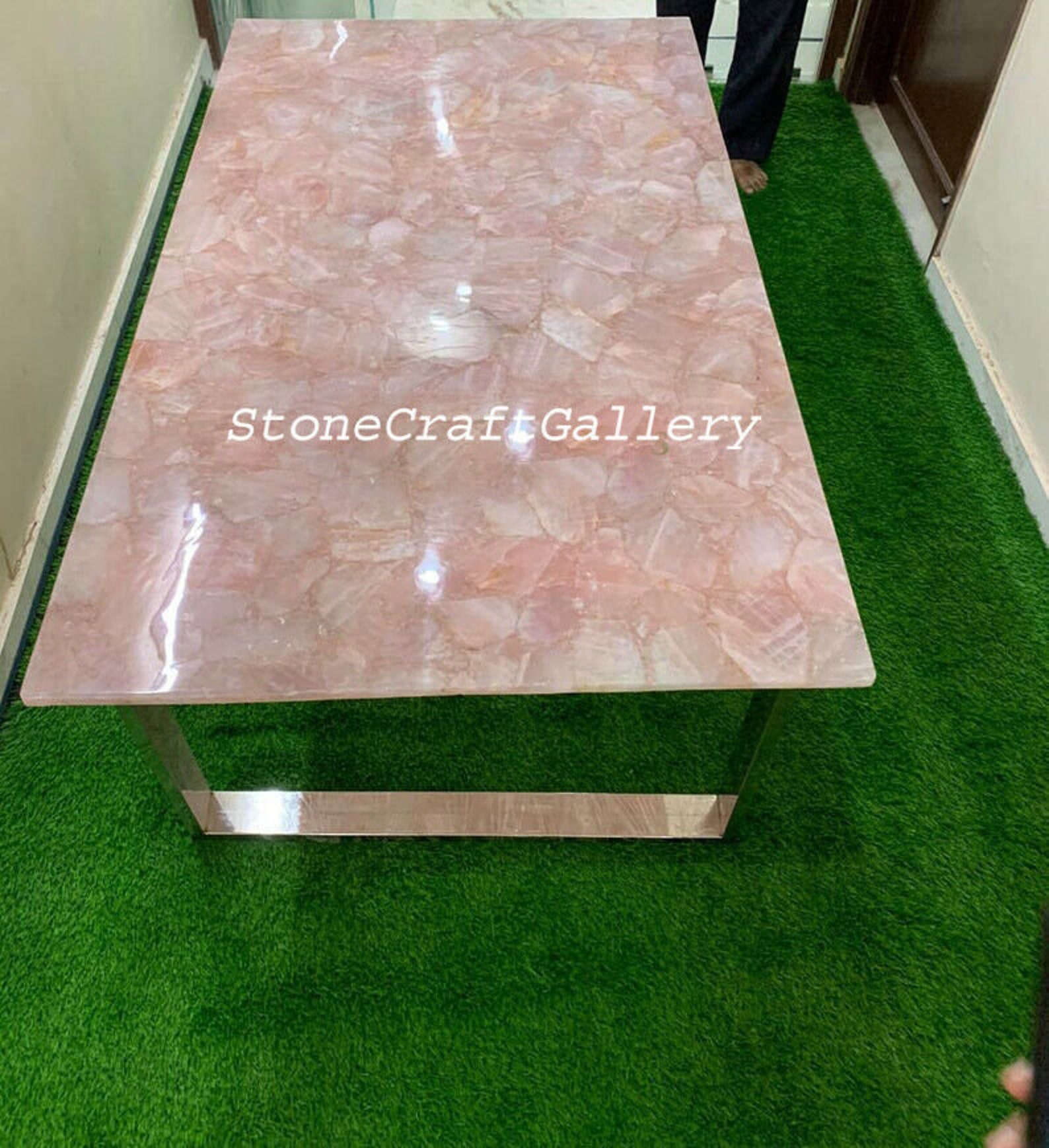 Rose Quartz Stone Slab Counter Top Random Farm House Table | Etsy