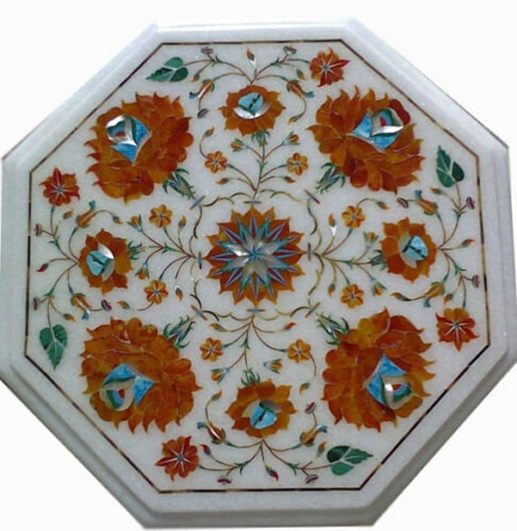 Marble Corner Table Top Multi Color Semi Precious Stone Inlay - Etsy