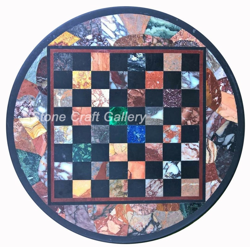 Round Marble Chess Table Top Handmade Inlay Work Semi Precious - Etsy