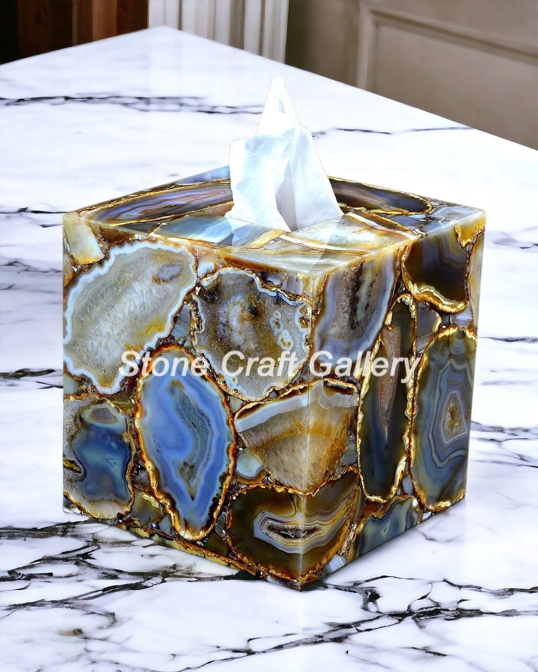 Agate Tissue Box, Natural Stones Tissue Holder, Bathroom Accessories ...