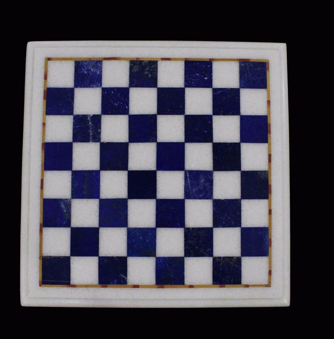 Marble Chess Table Top Handmade Lapis Inlay Semi Precious Stones Work ...