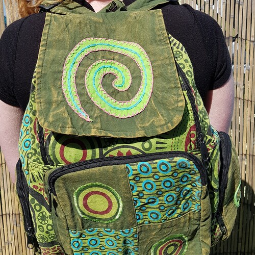 Spiral Patchwork Backpack Cotton Stonewash Flower Rucksack | Etsy