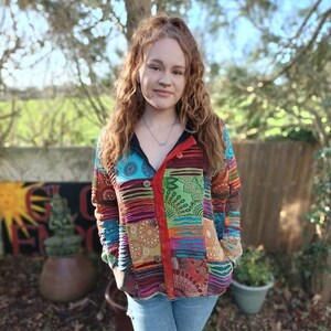 Men Women's Patchwork Slash Jacket, Earth Tone Button up Hoodie, Unique ...