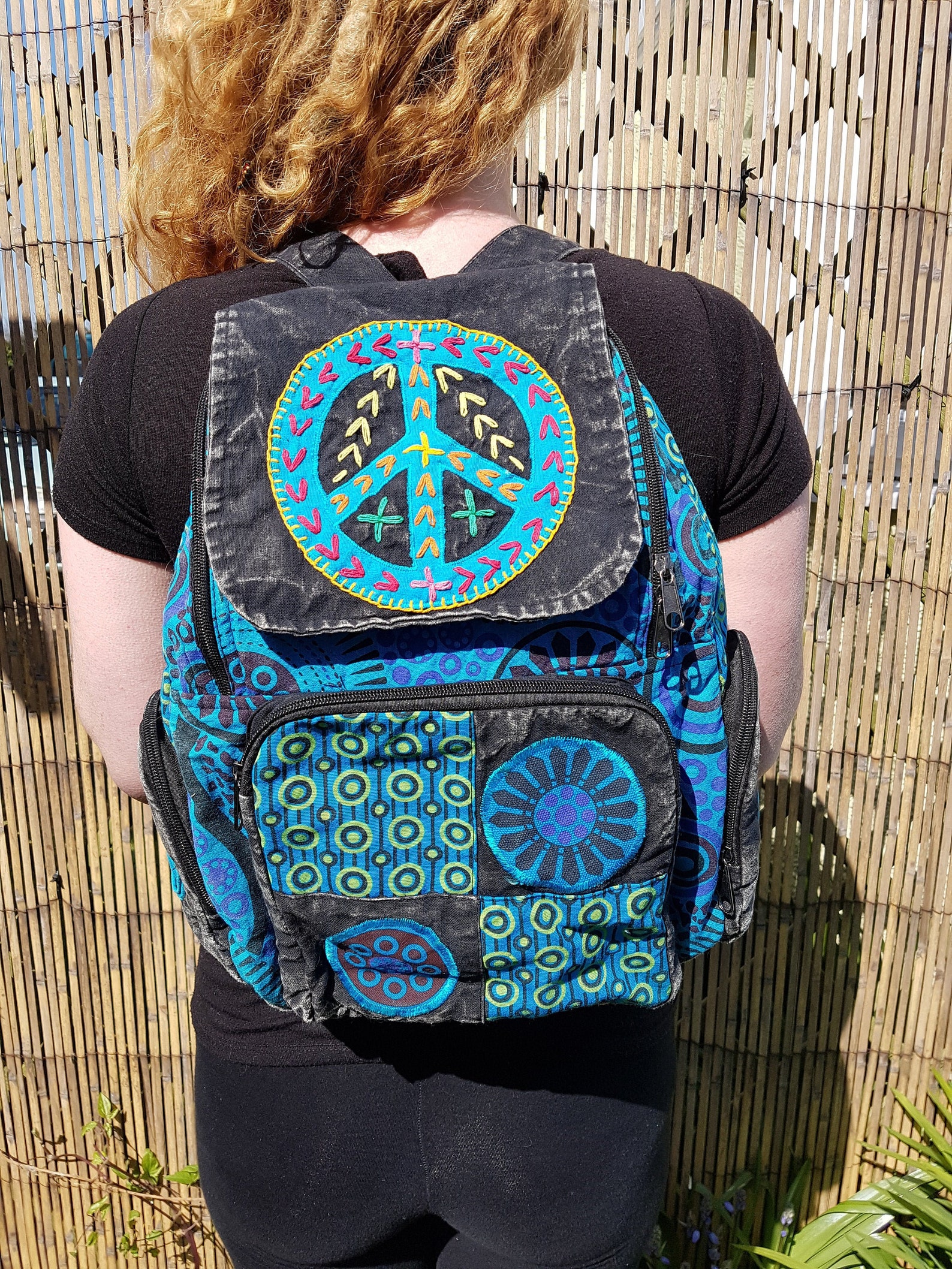 Peace Patchwork Backpack Cotton Stonewash Flower Rucksack - Etsy UK