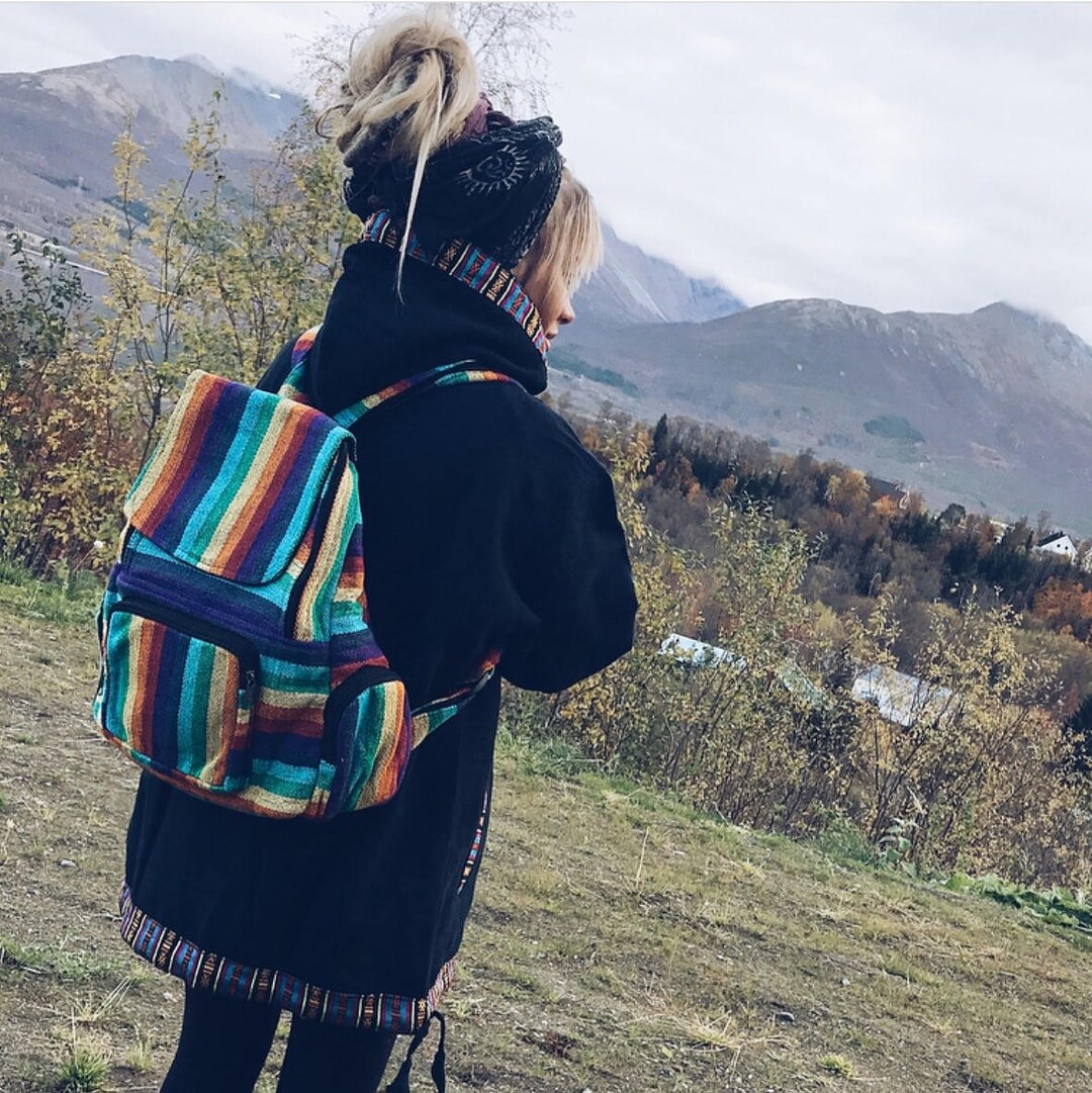 Large Rainbow Backpack, Bright Stripe Multicolour Rucksack, Hippy Boho ...
