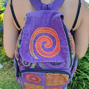 Spiral Patchwork Backpack, Cotton Stonewash Flower Rucksack, Hippy ...