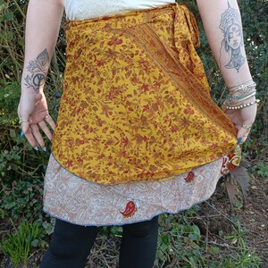 Recycled Sari Silk Reversible Mini Skirt, Short Mini Wrap Skirt, Hippy ...