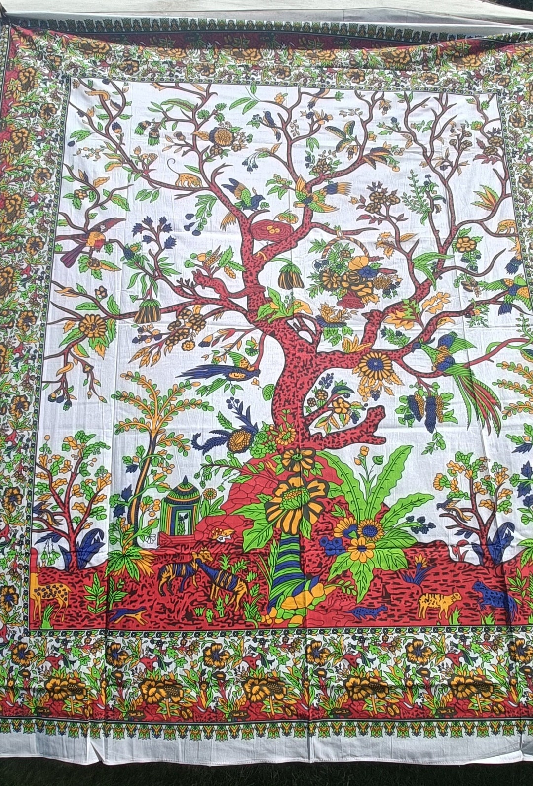 Magical Tree of Life Tapestry, Blue White Orange Tree Design, Nature ...