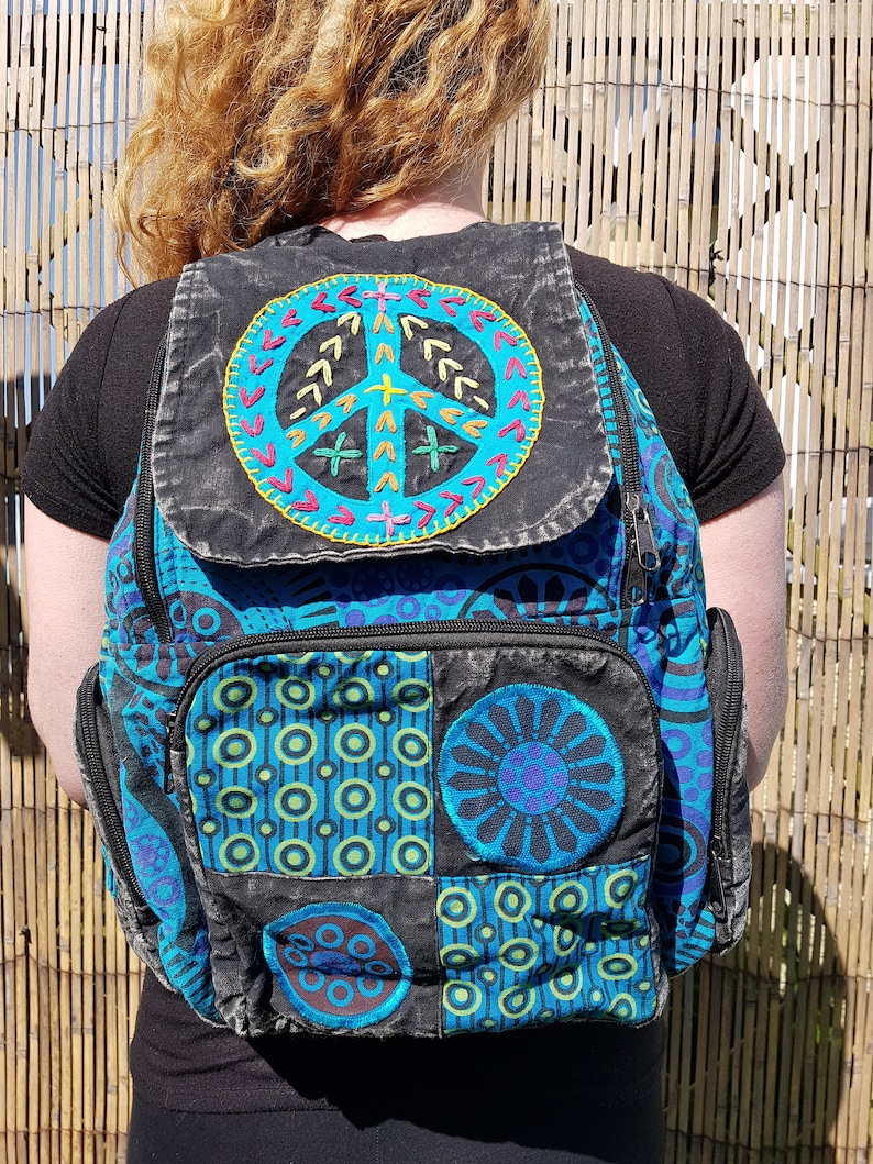 Peace Patchwork Backpack Cotton Stonewash Flower Rucksack - Etsy UK