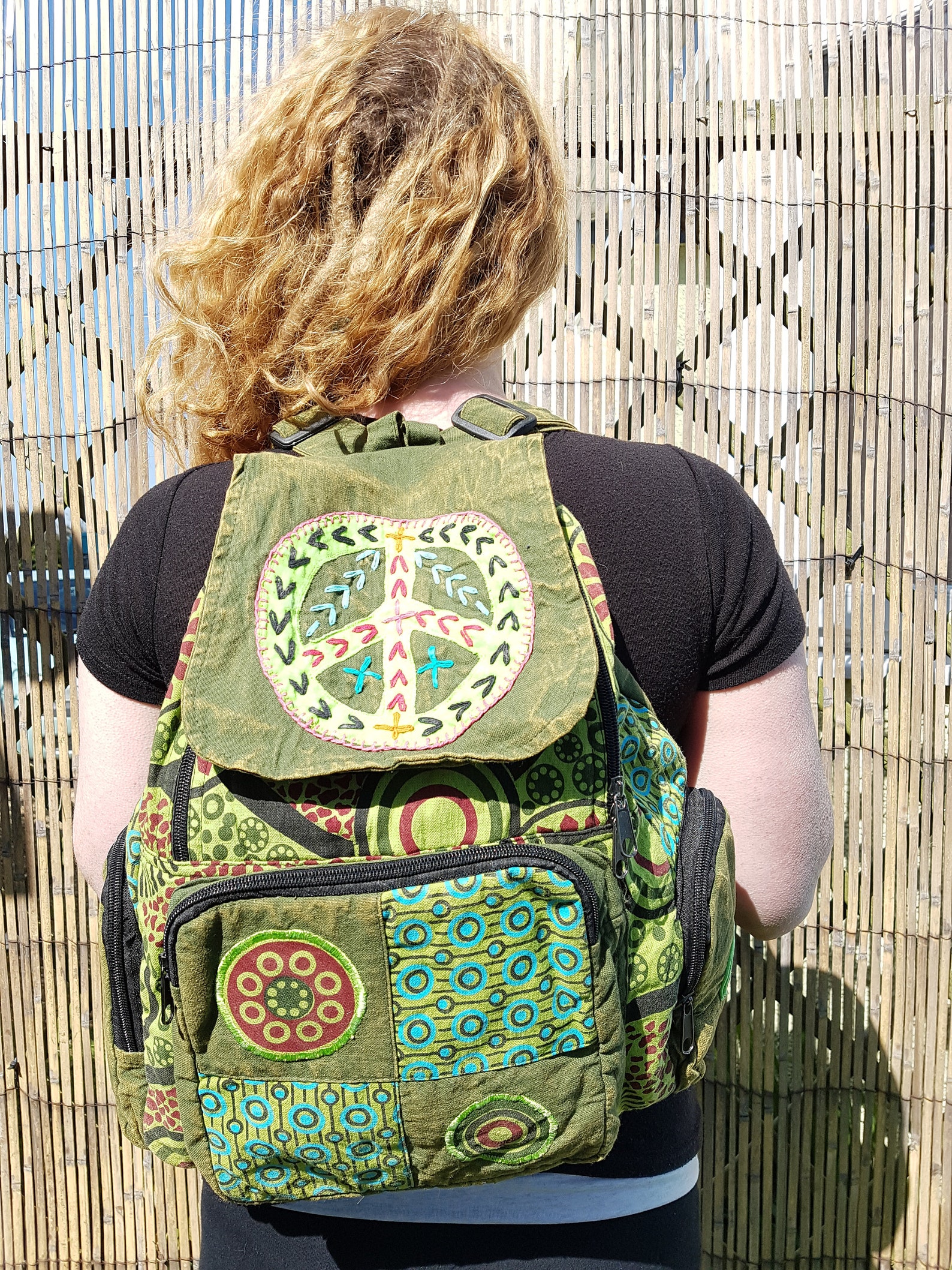 Peace Patchwork Backpack Cotton Stonewash Flower Rucksack - Etsy UK