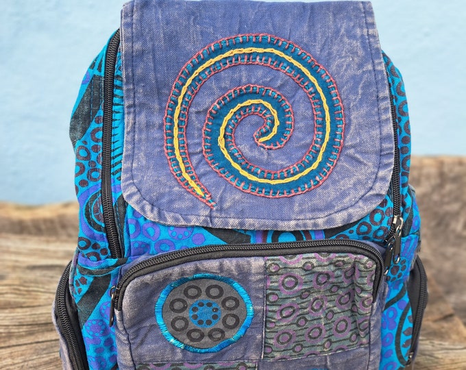 Spiral Patchwork Backpack Cotton Stonewash Flower Rucksack - Etsy