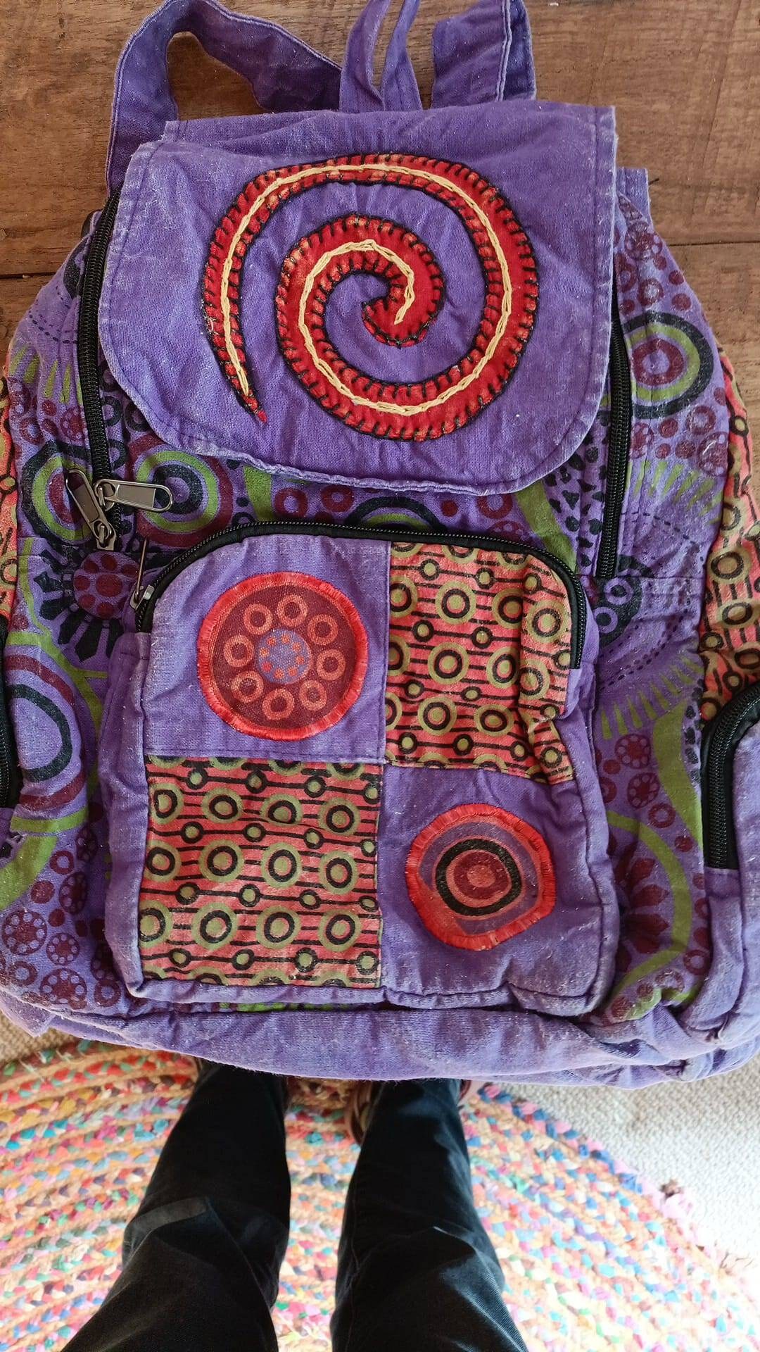 Spiral Patchwork Backpack Cotton Stonewash Flower Rucksack - Etsy