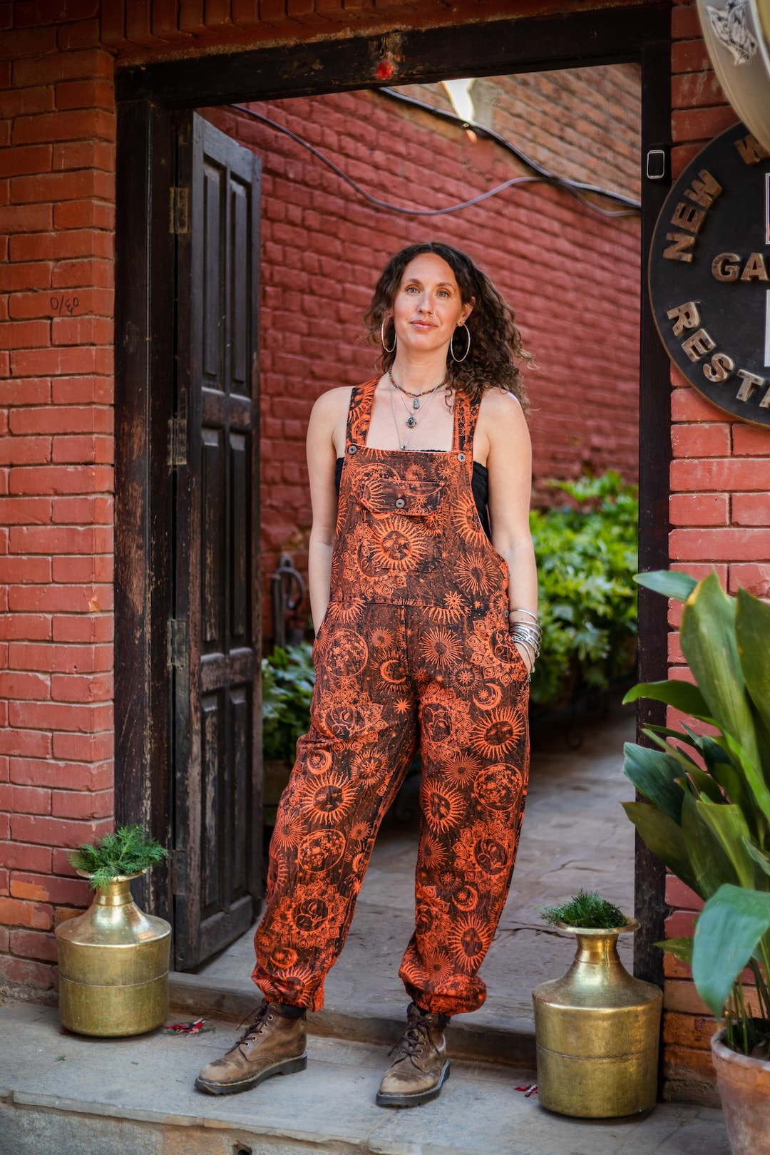 Celestial Sun & Moon Dungarees – Stonewashed Cotton Overalls – Festival ...