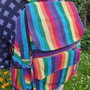Large Rainbow Backpack, Bright Stripe Multicolour Rucksack, Hippy Boho ...