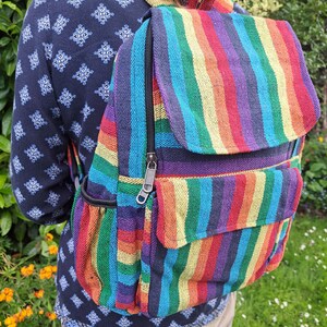 Large Rainbow Backpack, Bright Stripe Multicolour Rucksack, Hippy Boho ...