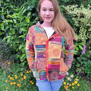 Men Women's Patchwork Slash Jacket, Earth Tone Button up Hoodie, Unique ...