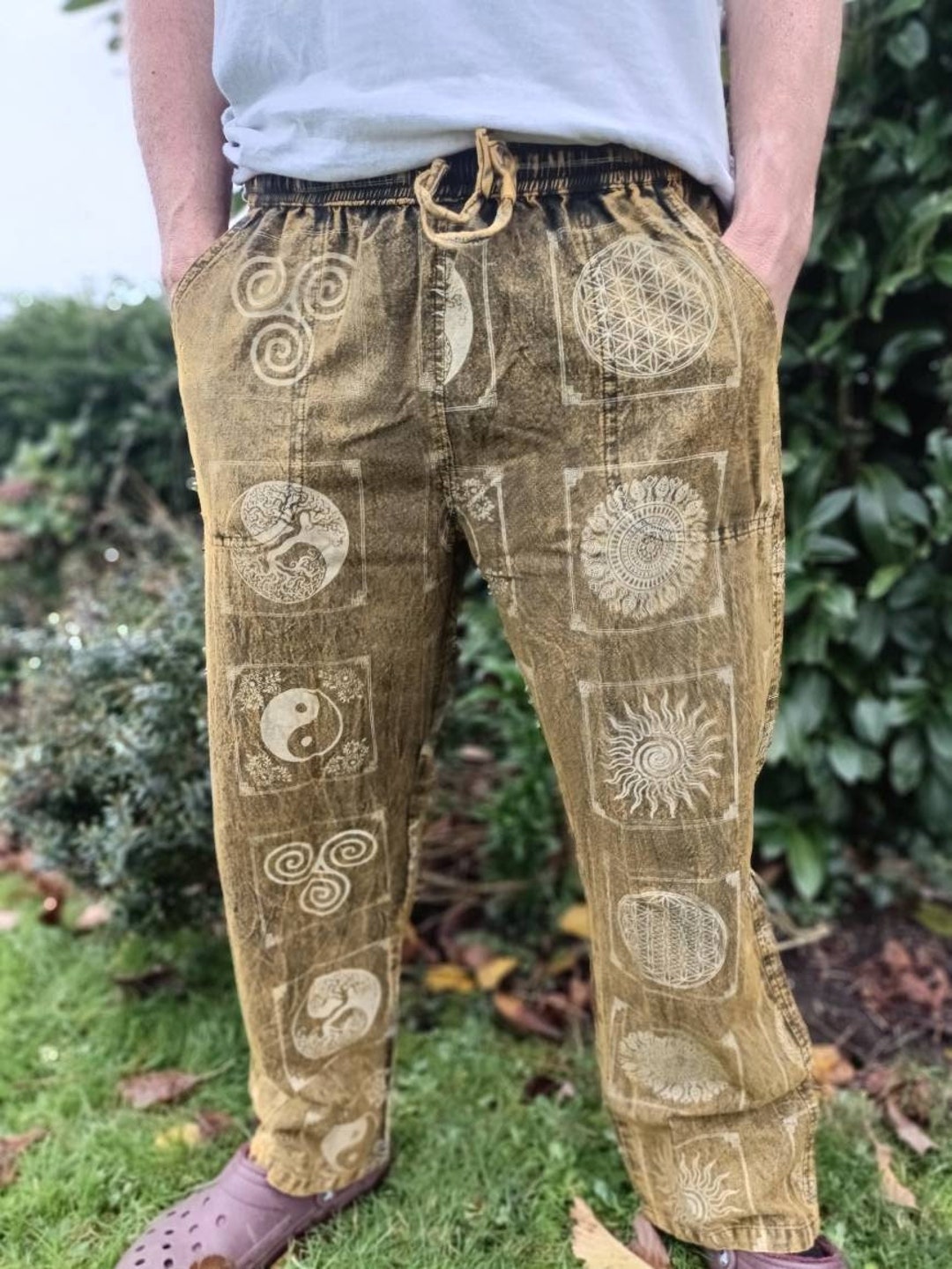 Men and Women's Stonewash Symbol Cargo Trousers, Tree of Life, Pants ...