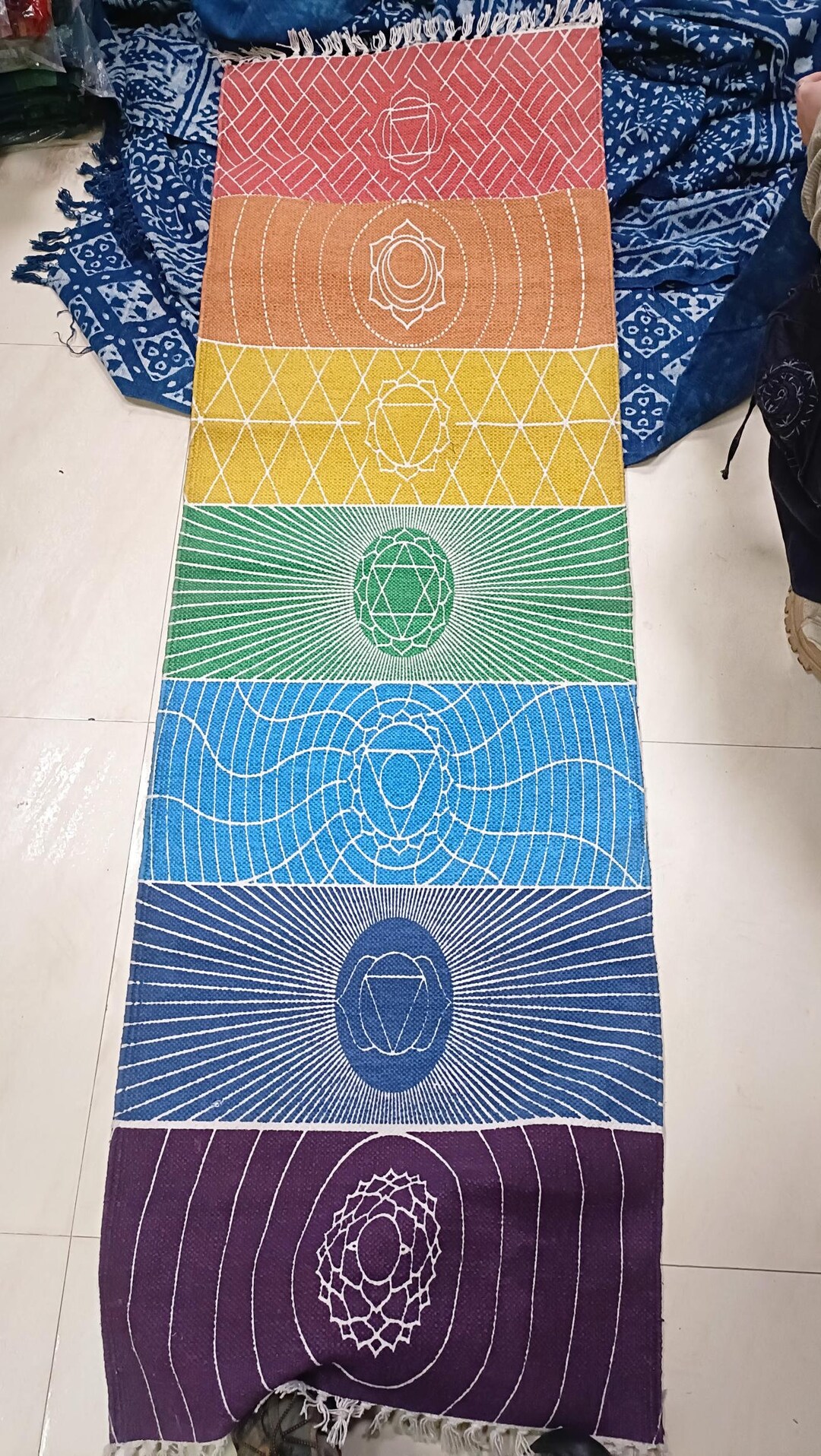 Seven Chakra Yoga Rug – Handmade Cotton Meditation Mat – Spiritual ...