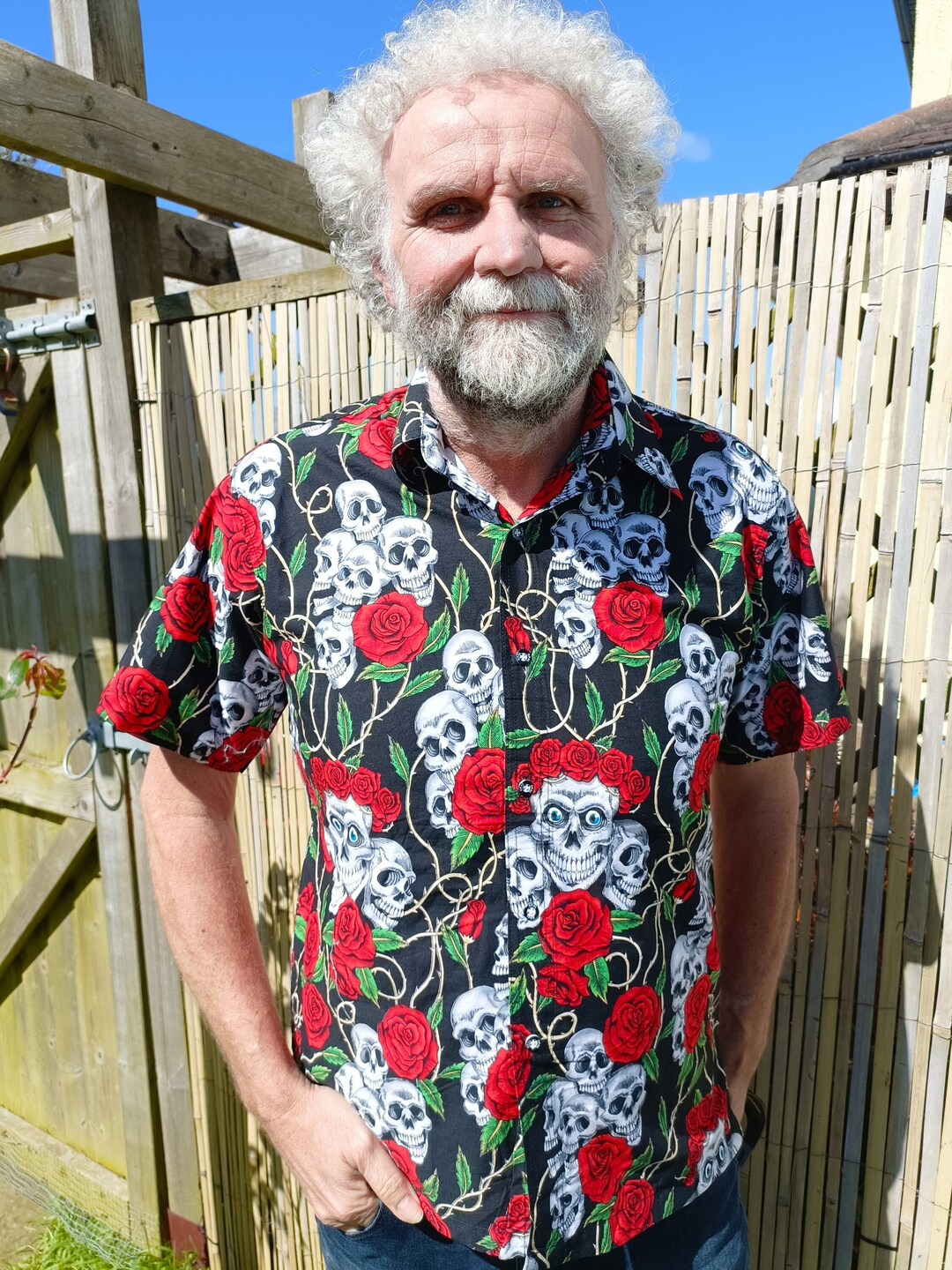 Men's Skull and Roses Short Sleeve Shirt, Cool Cotton Summer Shirts ...