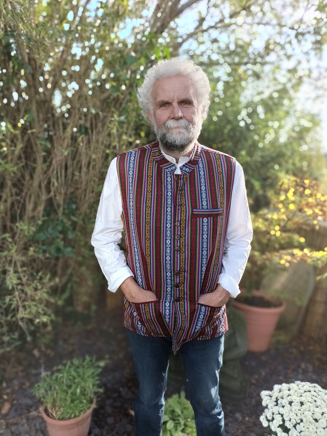 Men's Colourful Stripe Nehru Collar Waistcoat Vest - Etsy UK