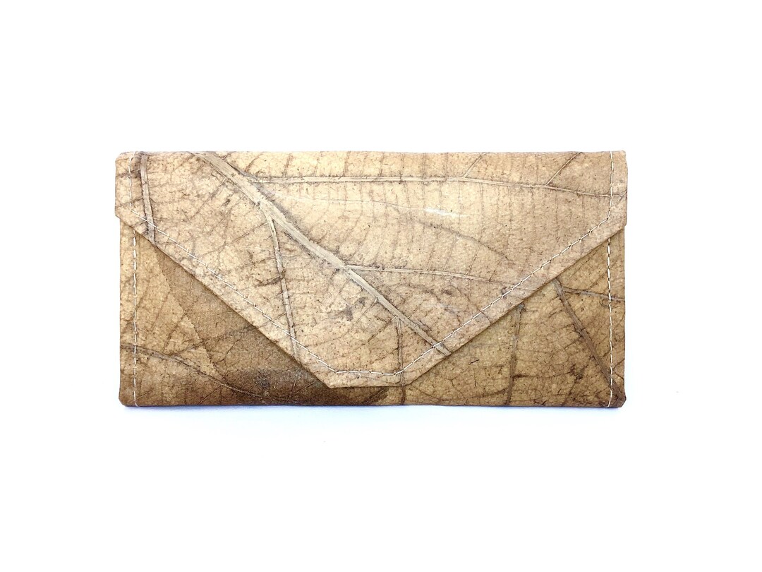 Handmade Leaf Leather Wallet and Cards Holder for Women Natural Trifold ...