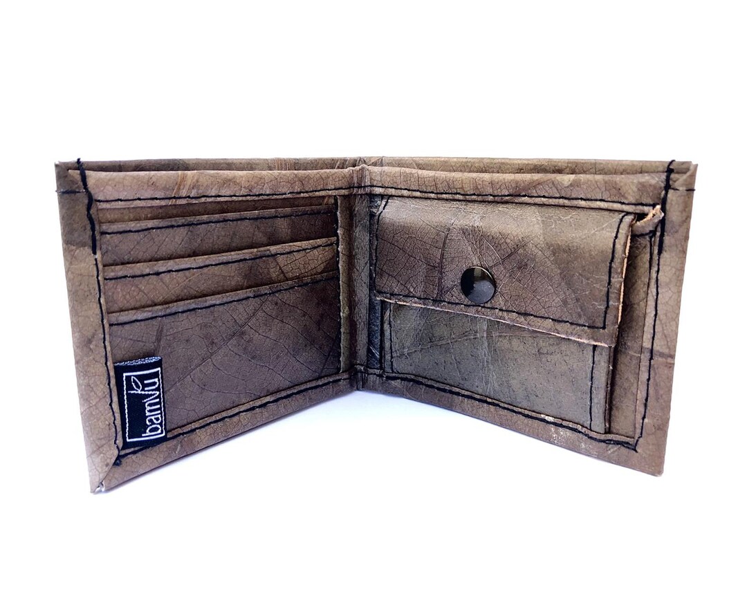 Handmade Leaf Leather Wallet and Cards and Coins Holder for Men Gray ...