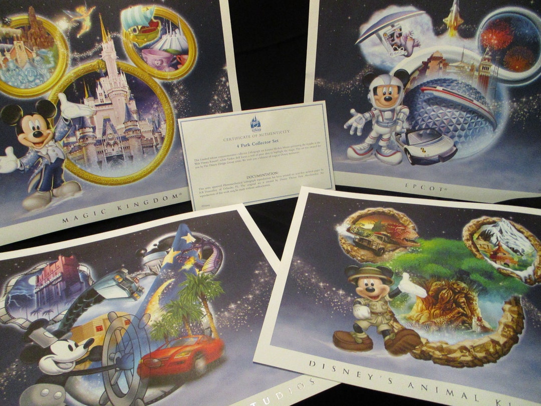 DISNEY PARK Prints-set of 4 With Certificate of Authenticity 4 Park ...