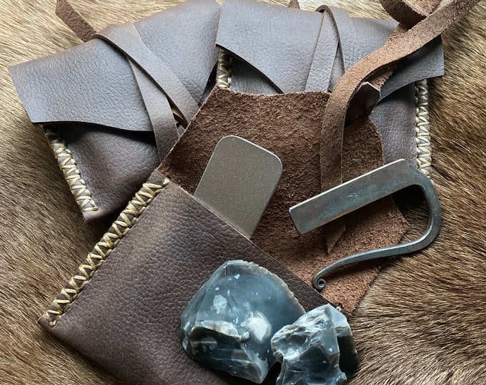 Traditional Flint and Steel Firelighting Kit in Leather Pocket Pouch ...