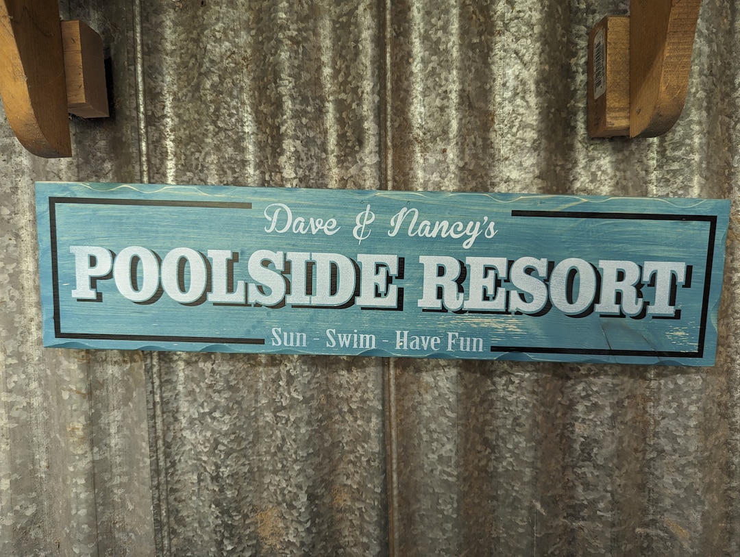 Custom Rustic Wooden Pool Sign: Teal Poolside Resort Decor - Etsy