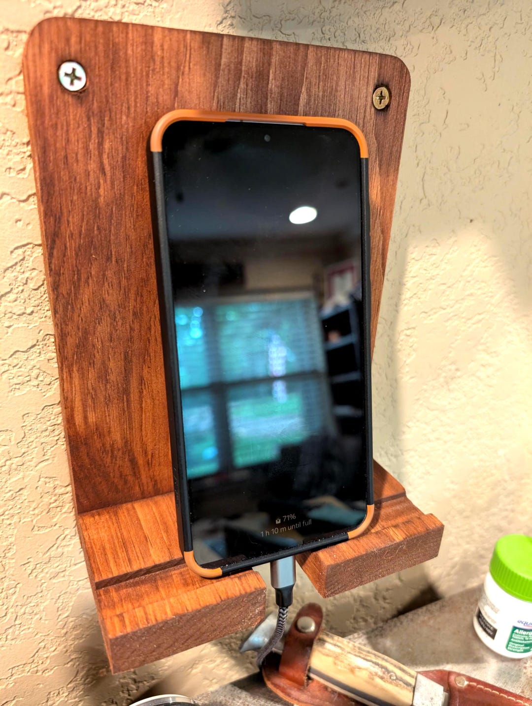Rustic Pine Smartphone Wall Mount: Charging Cord Holder - Etsy