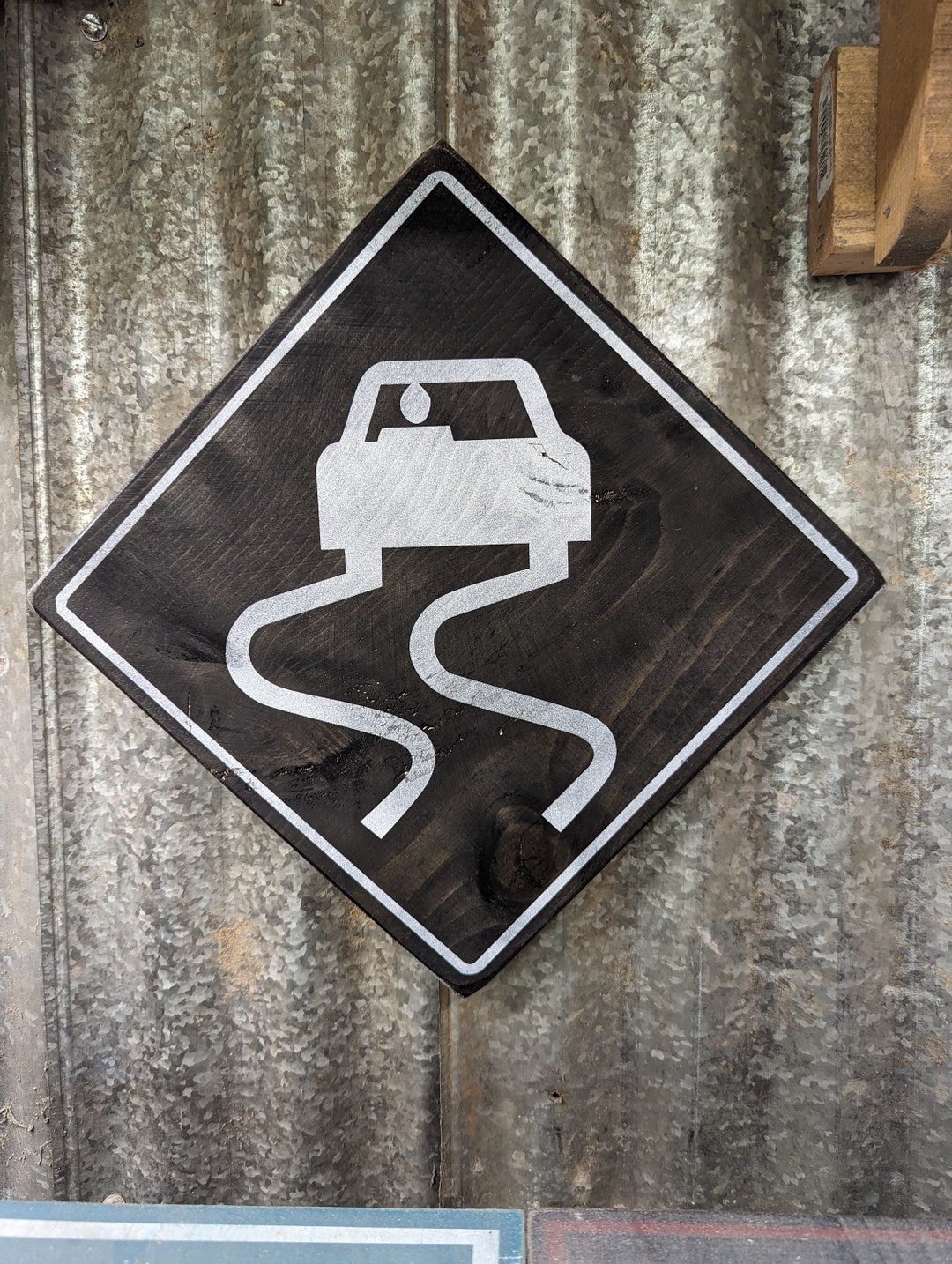 Novelty Slippery When Wet Road Sign, Rustic Wooden Street Sign ...