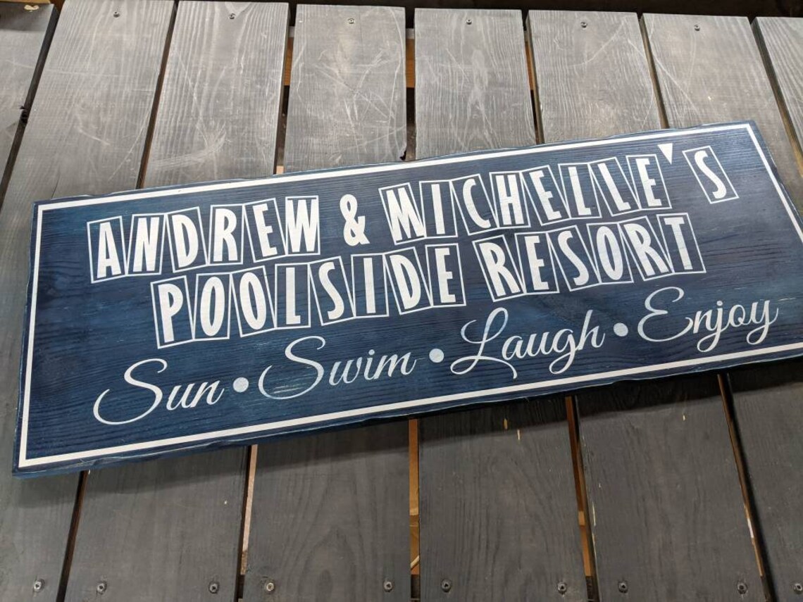 Retro Pool signs Retro/Rustic Wood sign Customizable | Etsy