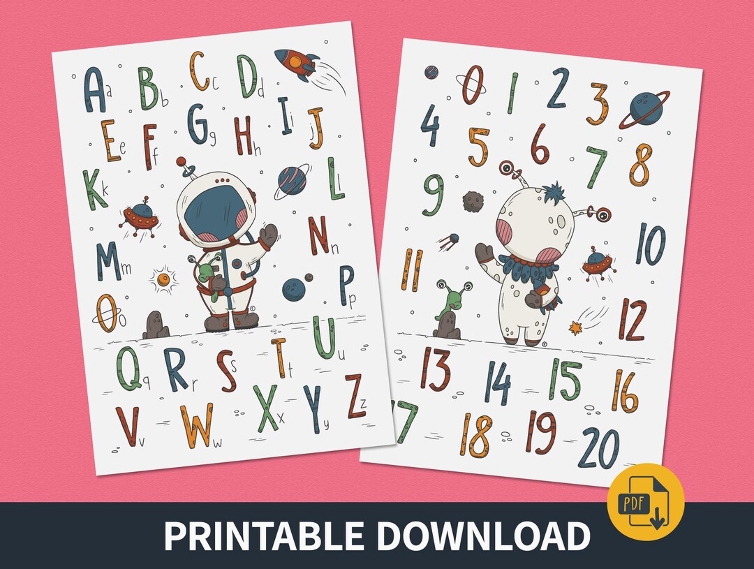 Set of 2 A4 Posters Letter Numbers Space Astronaut - Etsy