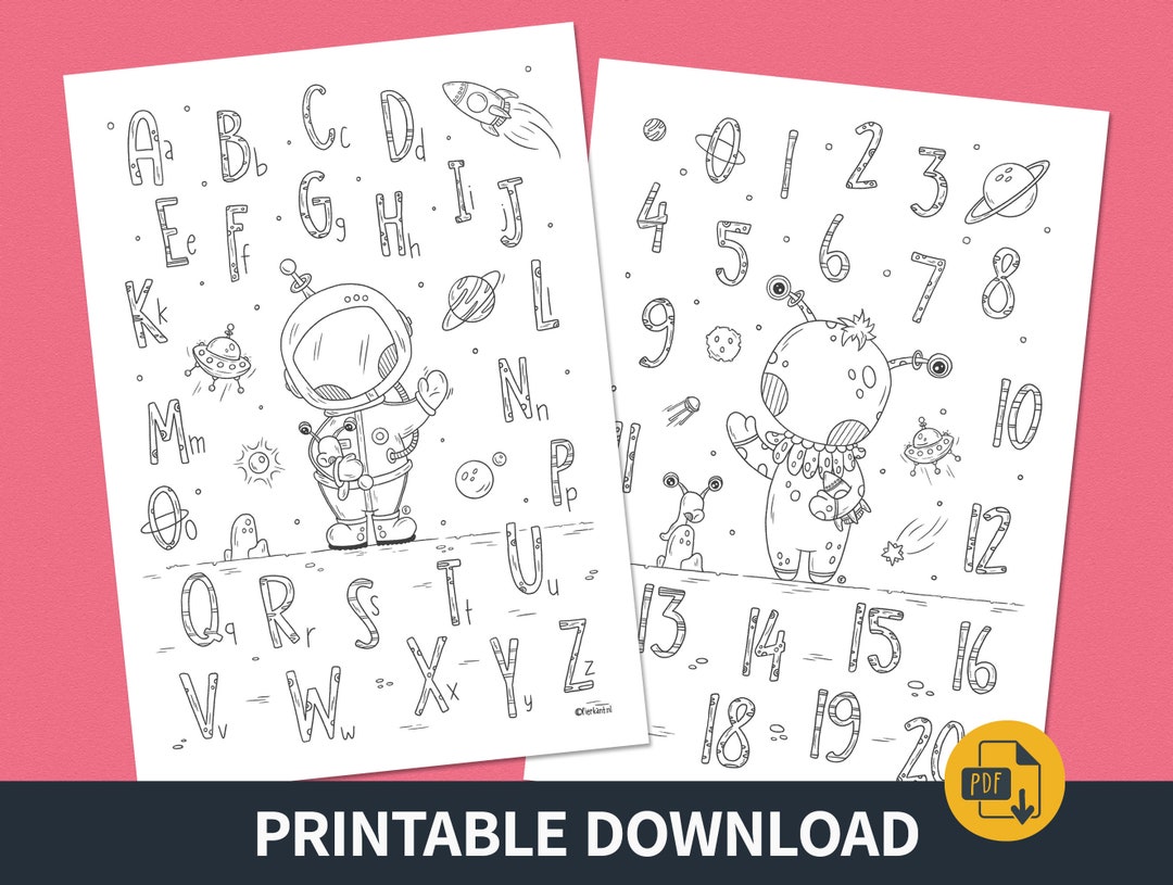 Coloring Pages Space ABC 123 Letters Numbers - Etsy