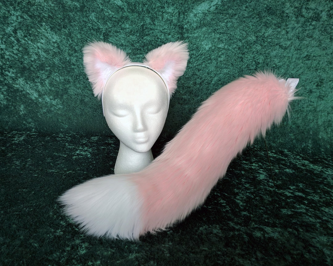 Pink Fox Tail medium 20 and Ear Set - Etsy