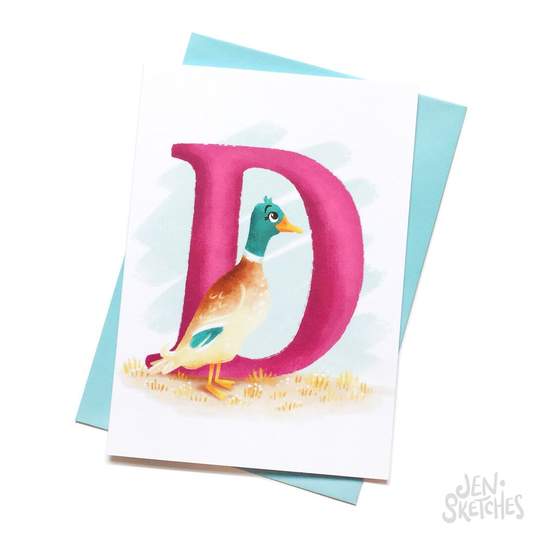 Illustrated - Alphabet - Greeting Card - D is for Duck - Etsy