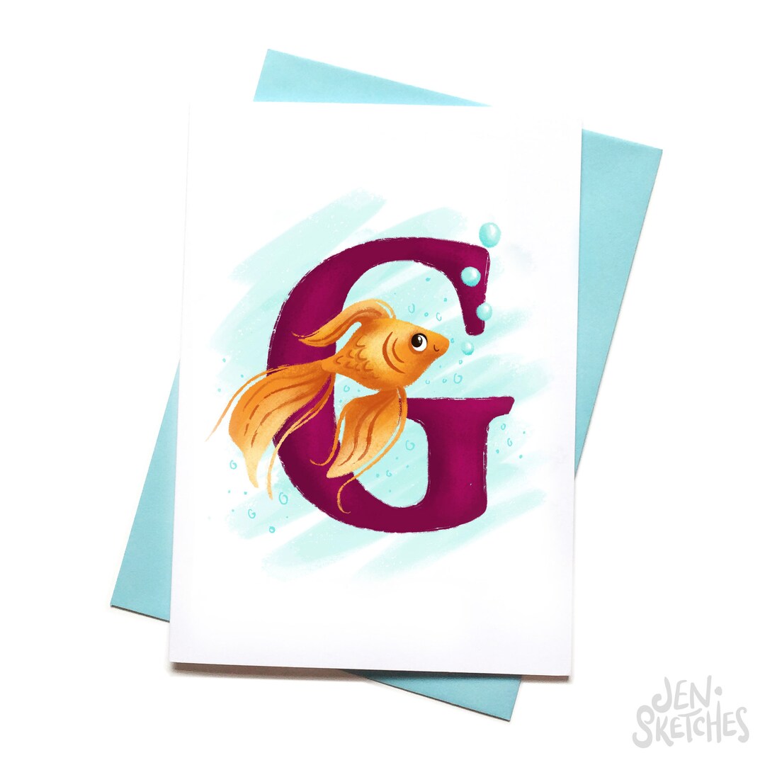 Illustrated - Alphabet - Greeting Card - G is for Goldfish - Etsy