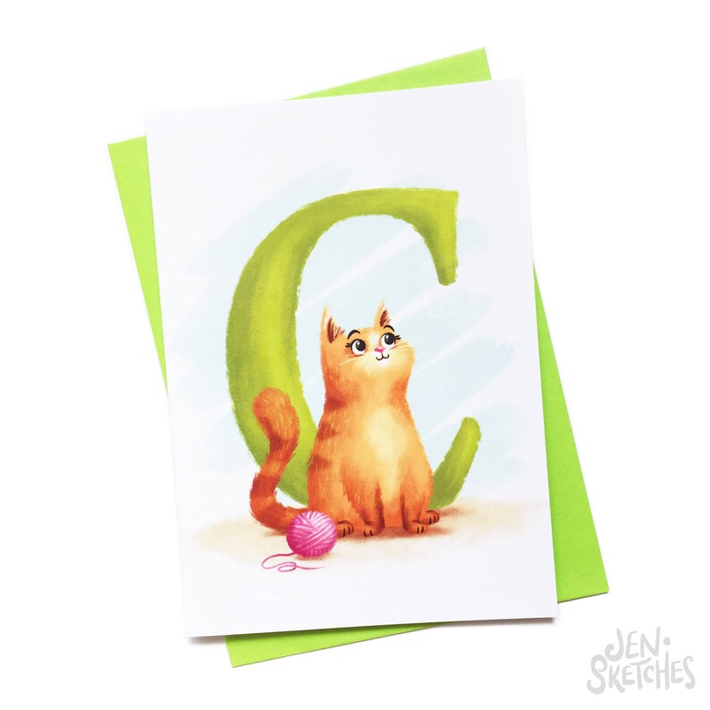 Illustrated - Alphabet Greeting Card - C is for Cat - Etsy