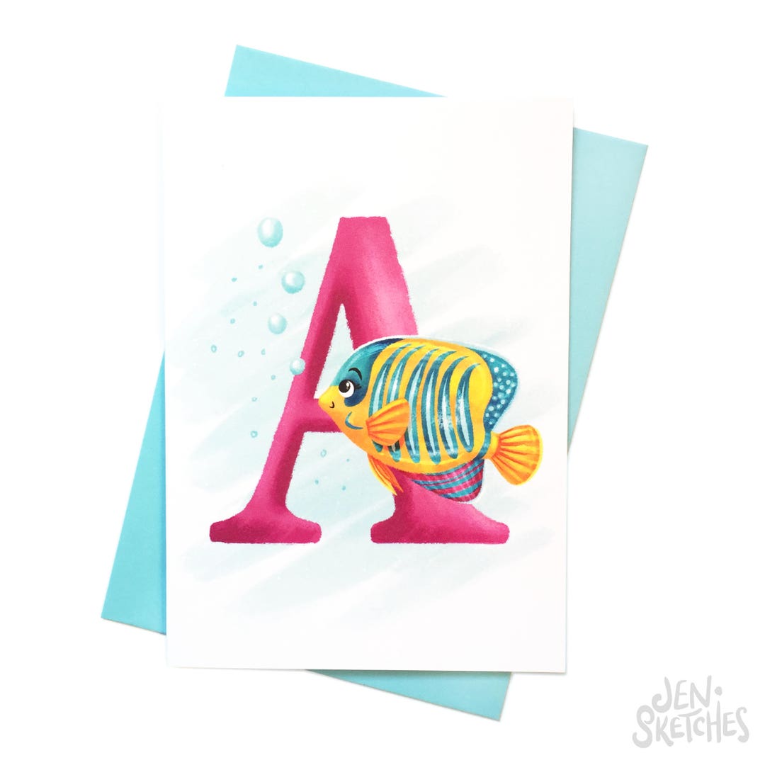 Illustrated - Alphabet - Greeting Card - A is for Angelfish - Etsy