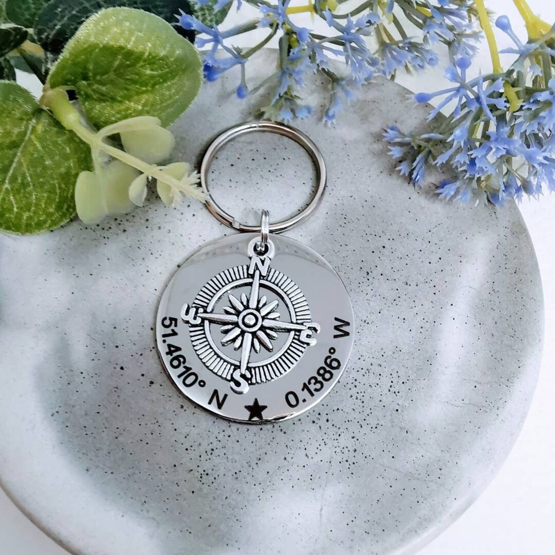 Co-ordinates Keyring, Coordinate Compass Keychain, Map Location ...